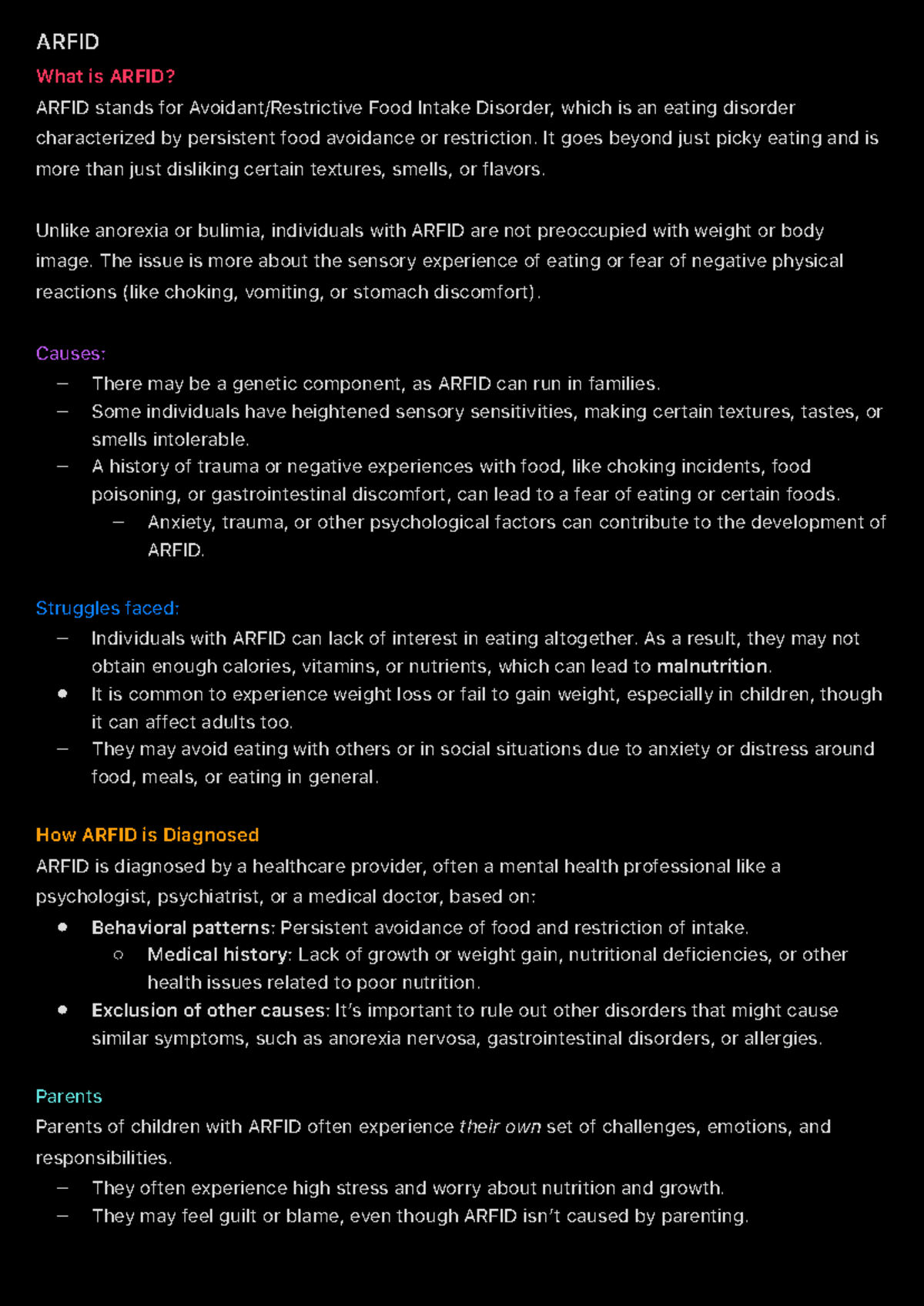ARFID: Understanding Avoidant/Restrictive Food Intake Disorder - Studocu