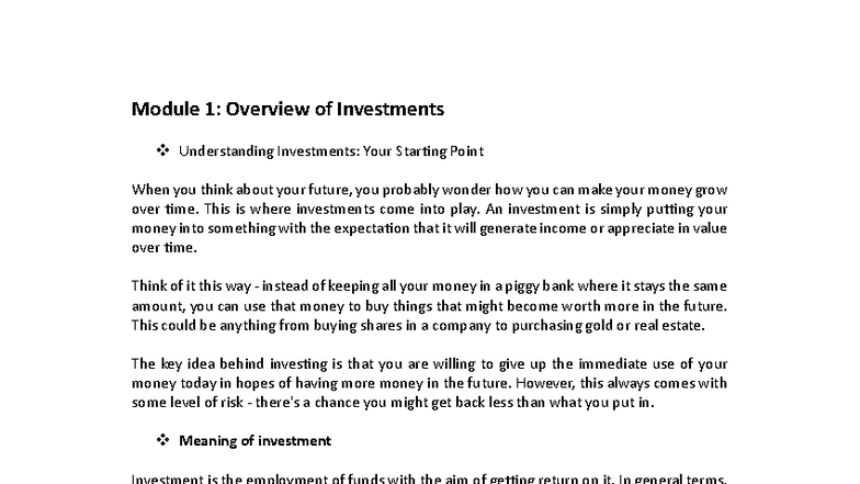 Module 1: Overview of Investments and Financial Growth - Studocu