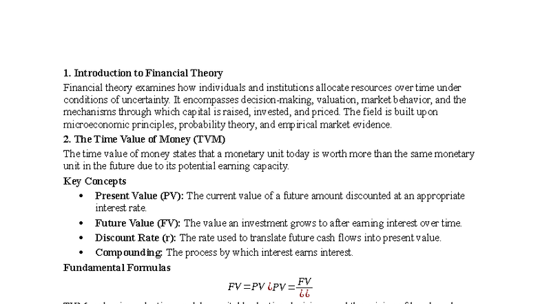 Financial Theory Basics: Key Concepts & Principles - Studocu