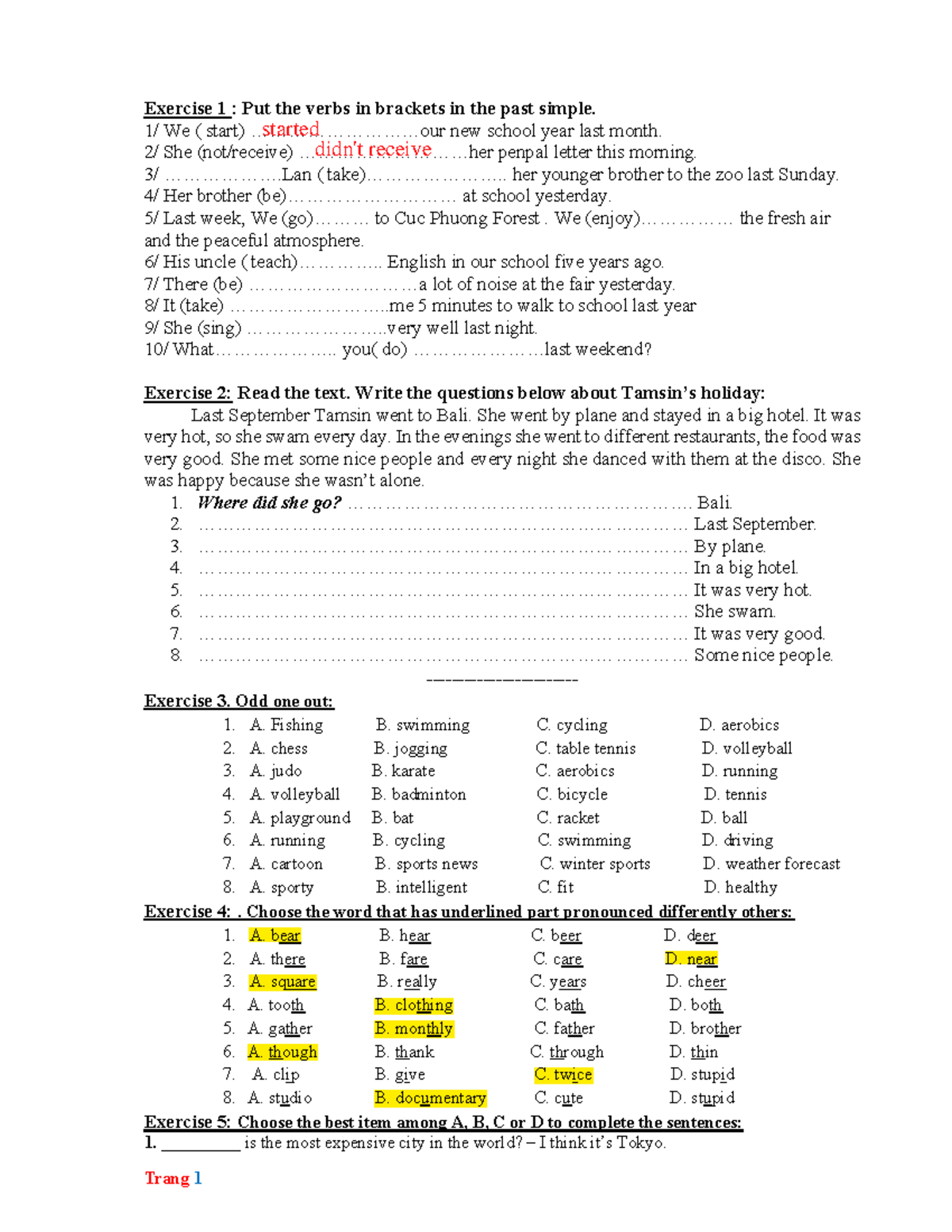 Revision CB7: Past Simple and Present Perfect Exercises - Studocu
