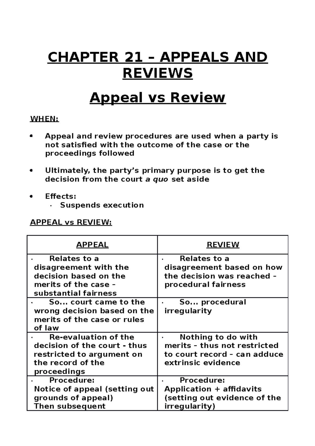 Chapter 21 - Appeals and Reviews: Processes and Key Aspects - Studocu