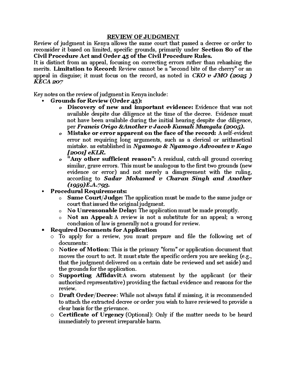 REVIEW OF JUDGMENT IN KENYA: KEY GROUNDS AND PROCEDURES - Studocu