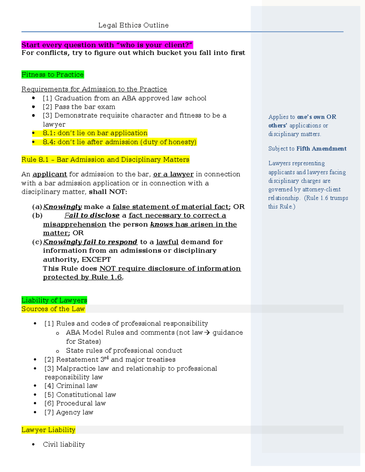 Legal Ethics Outline: Key Rules and Responsibilities for Lawyers - Studocu