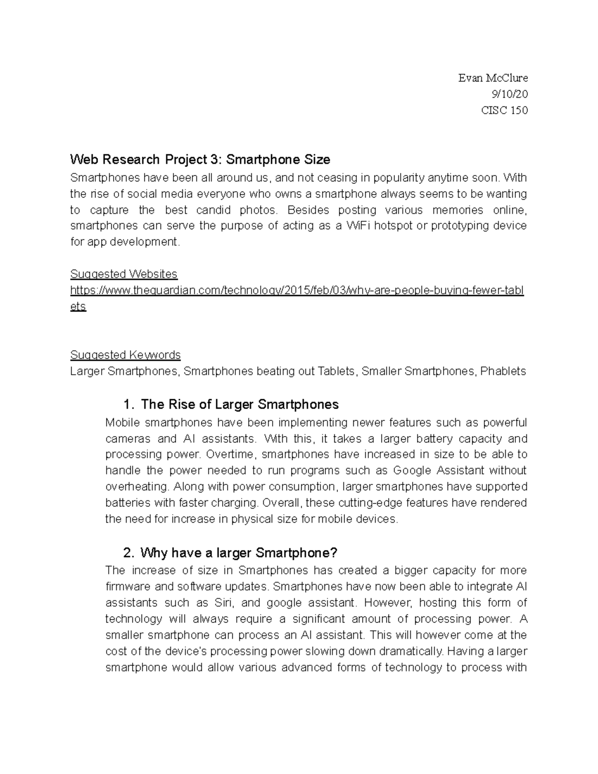 CISC 150 Web Research Project 3: The Evolution of Smartphones - Studocu