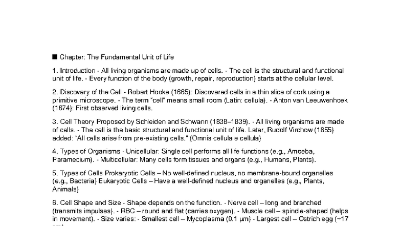 Chapter: The Fundamental Unit of Life Notes (BIO101) - Studocu