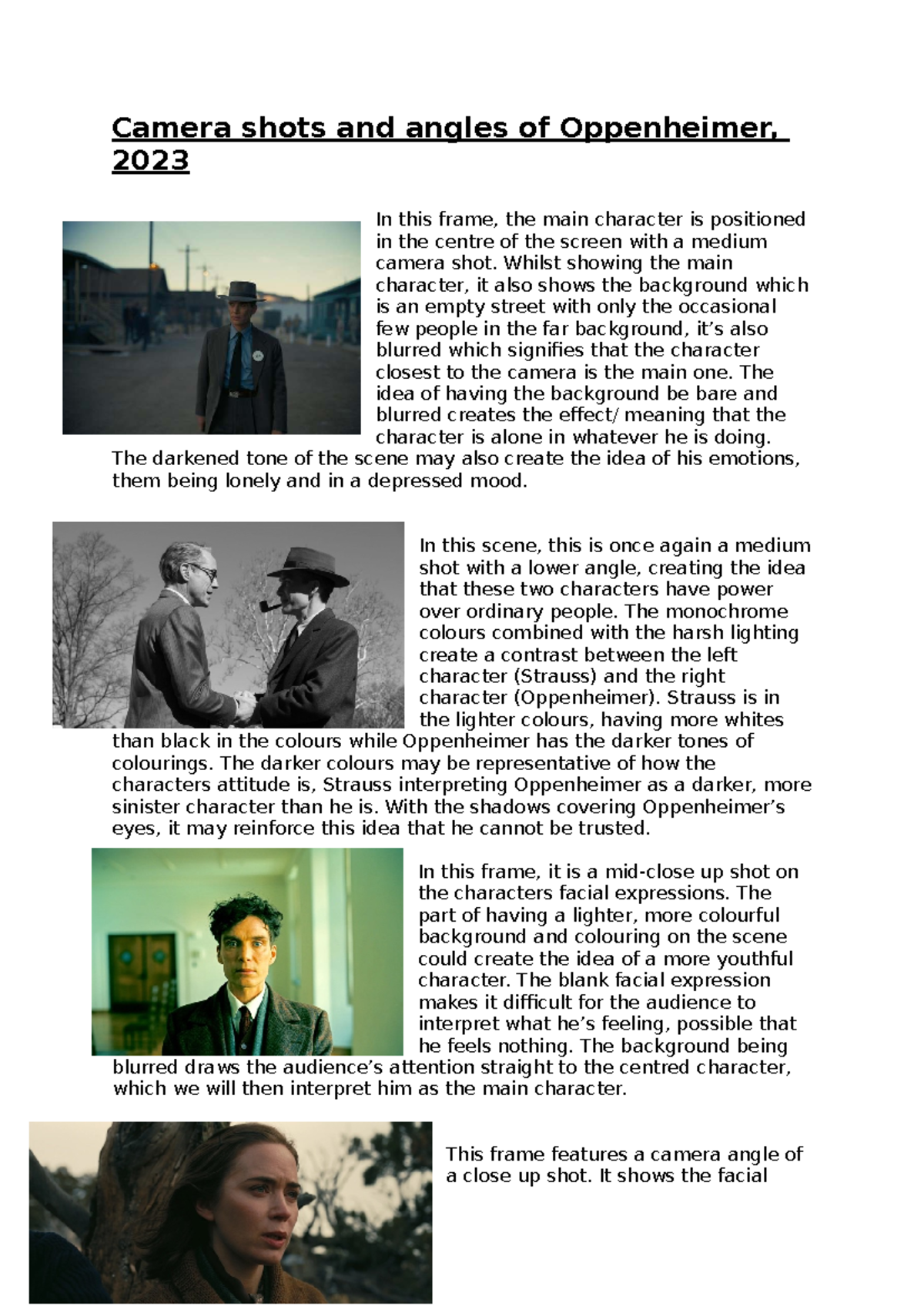 Camera Shots & Angles Analysis of Oppenheimer (2023) - Film Study - Studocu