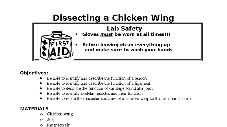 Chicken Wing Dissection Lab: Safety, Procedures, and Observations - Studocu