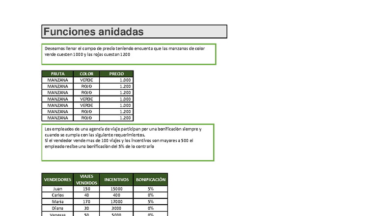 Funciones Anidadas y Bonificaciones en Excel - Resuelto 1 - Studocu
