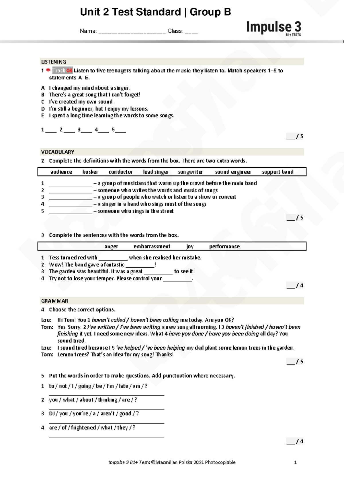 Unit 2 Test Standard B - Listening & Vocabulary Practice - Studocu