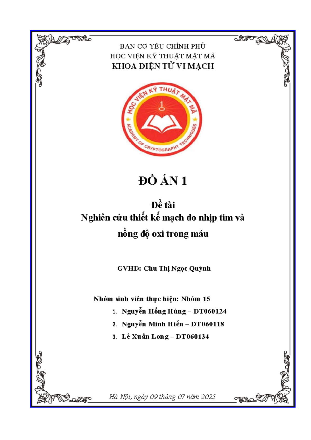 Đồ Án 1: Thiết Kế Mạch Đo Nhịp Tim và Nồng Độ Oxi - Nhóm 15 - Studocu