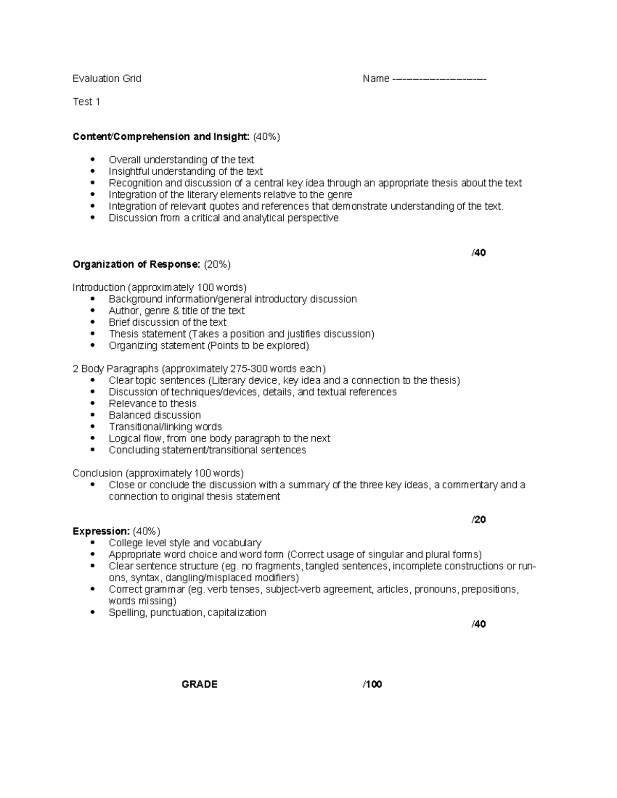 Evaluation Grid English Fall 2023 - Evaluation Grid Name - Test 1 ...