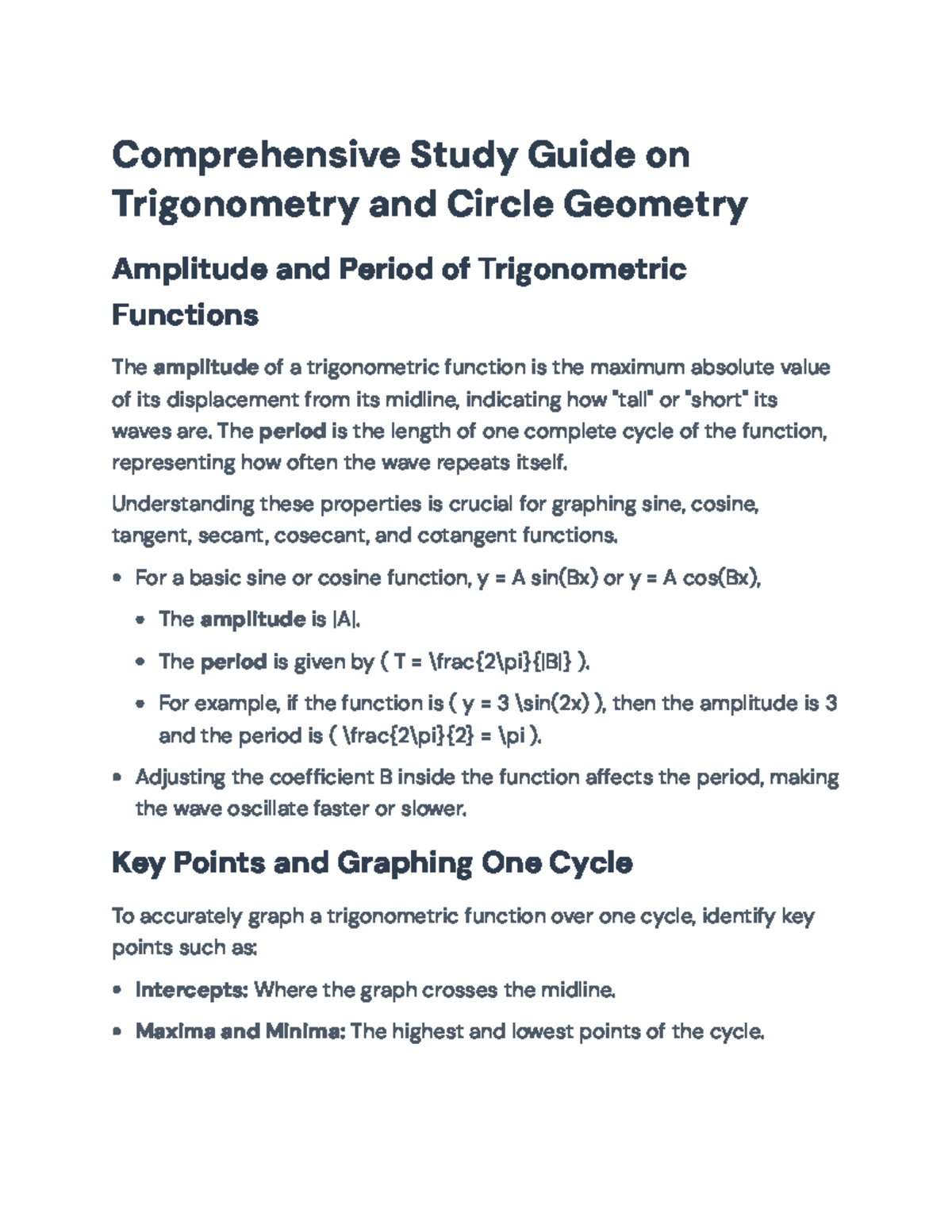 Comprehensive Study Guide on Trigonometry (Course Code: 2023) - Studocu