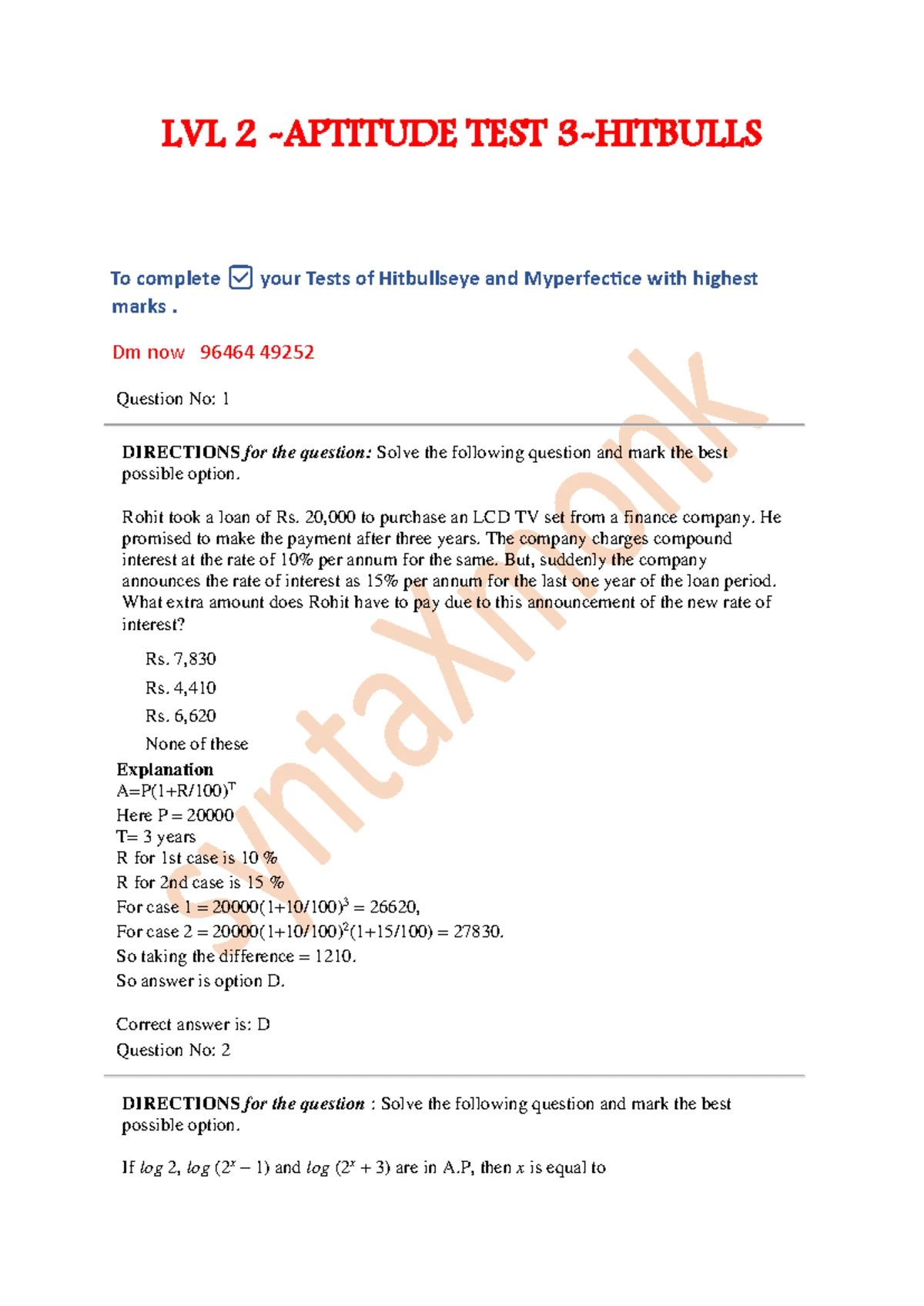 Hitbullseye Level 1 LPU Aptitude Test 05 - Practice Questions ...