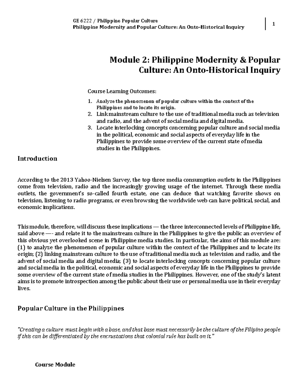 W2-Module-002 Examining Philippine Modernity & Popular Culture - Studocu
