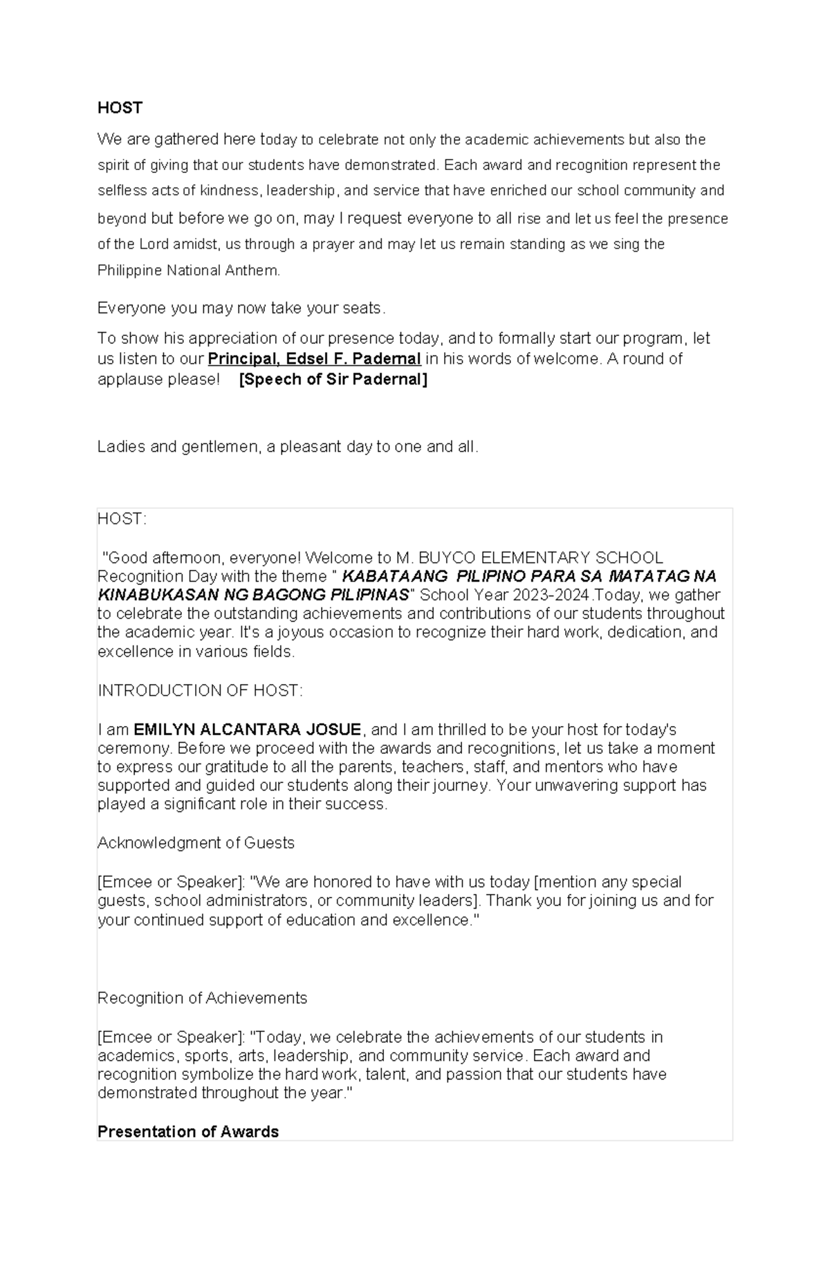 Graduation Ceremony Script for M. Buyco Elementary School 2023-2024 ...