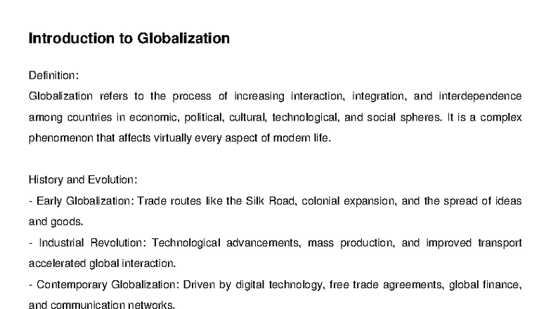 Globalization Overview: Definition, History, and Impact - Studocu