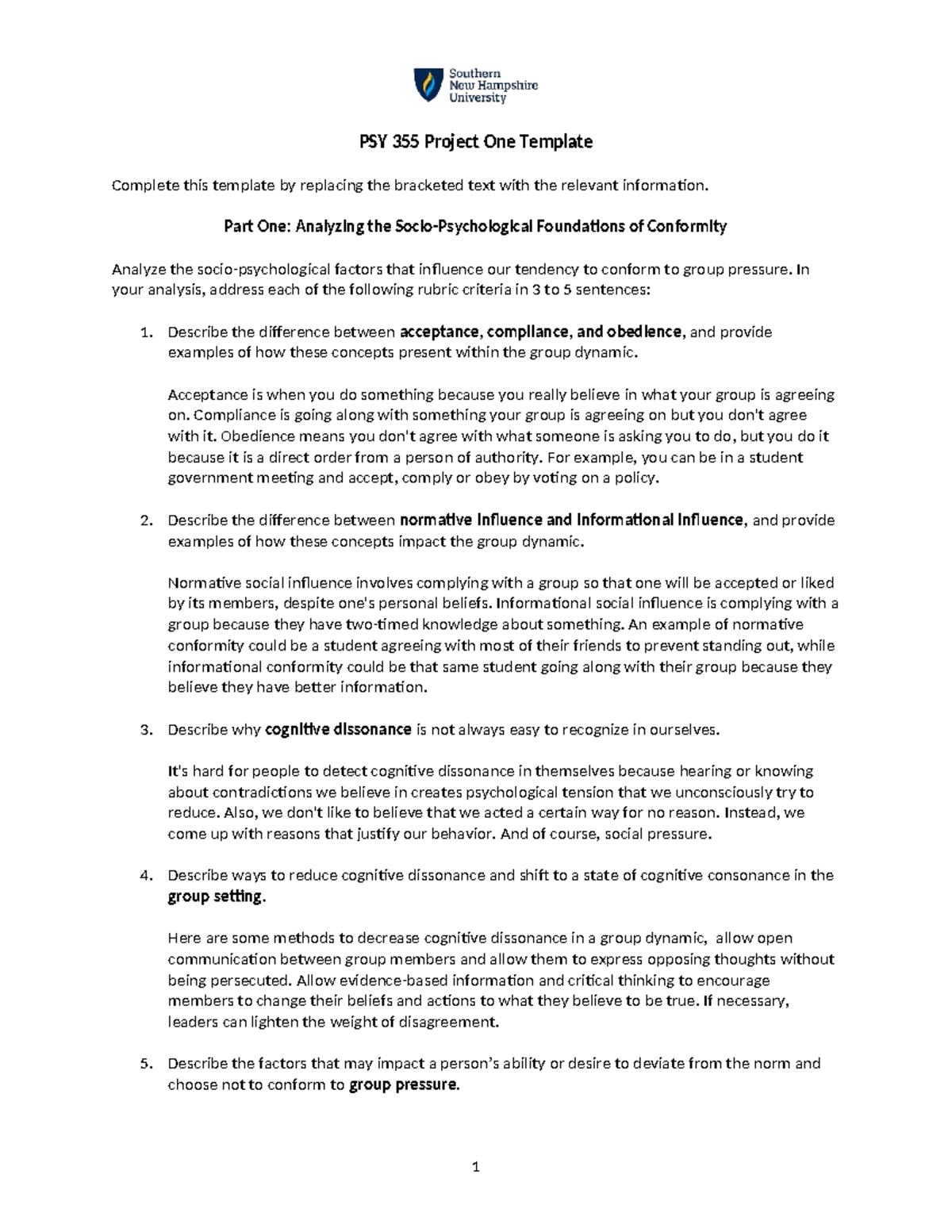 PSY 355 Project One: Analyzing Conformity in Group Dynamics - Studocu