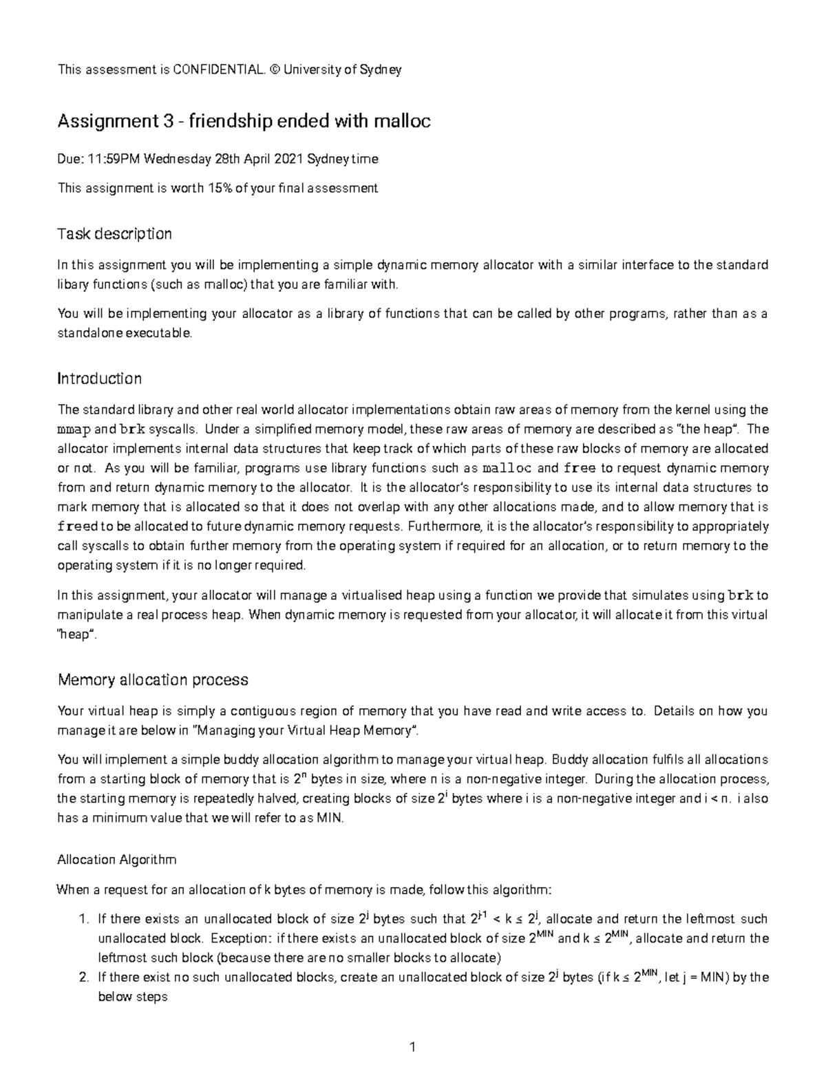 COMP90015 Assignment 3: Implementing a Dynamic Memory Allocator - Studocu