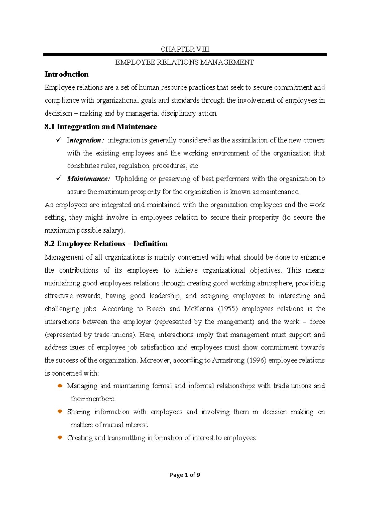 CHAPTER 8 - EMPLOYEE RELATIONS MANAGEMENT: Key Concepts and Practices ...