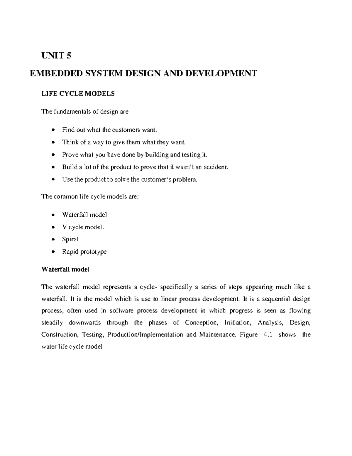 UNIT 5 - Embedded System Design & Development Lifecycle Models - Studocu