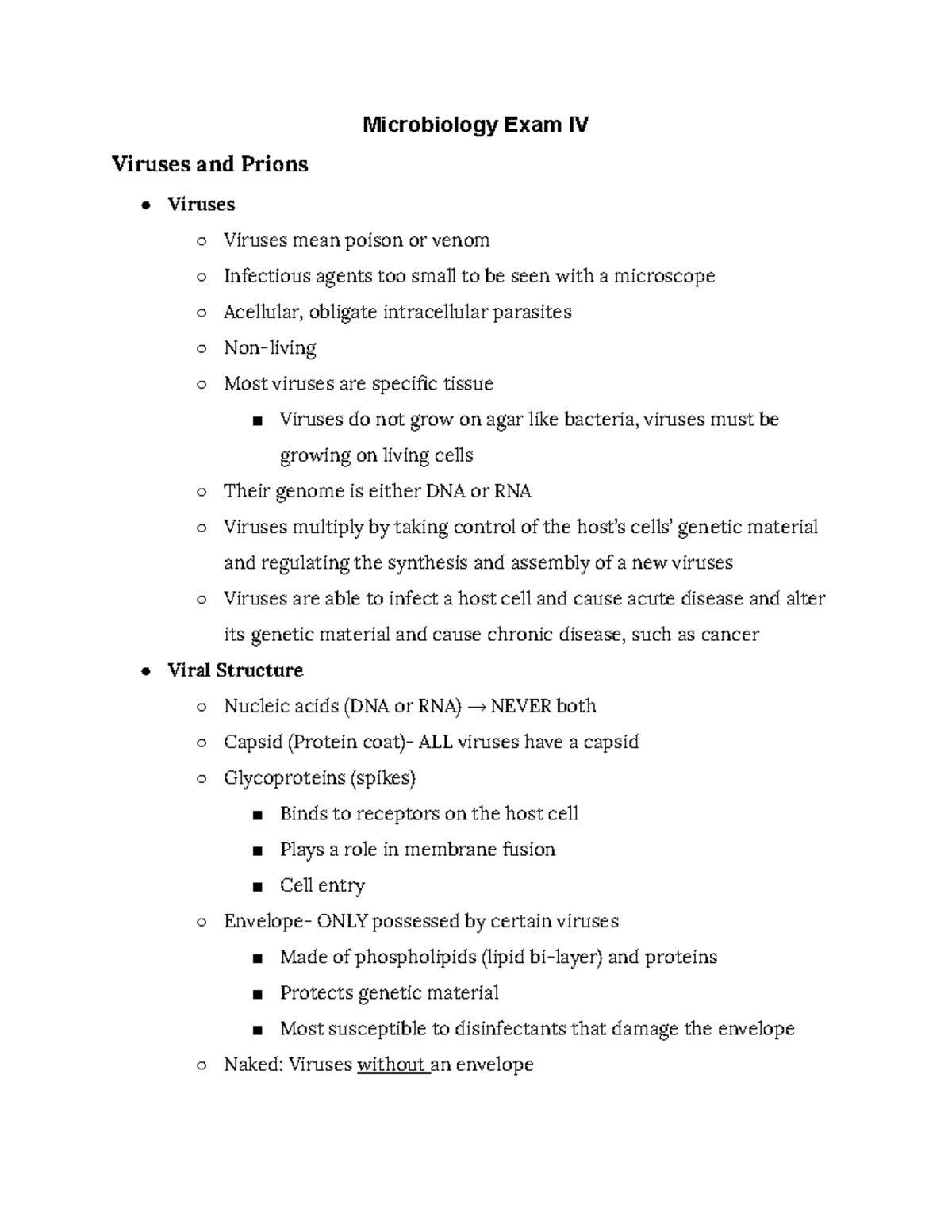 Microbiology Exam IV - Microbiology Exam IV Viruses and Prions Viruses ...
