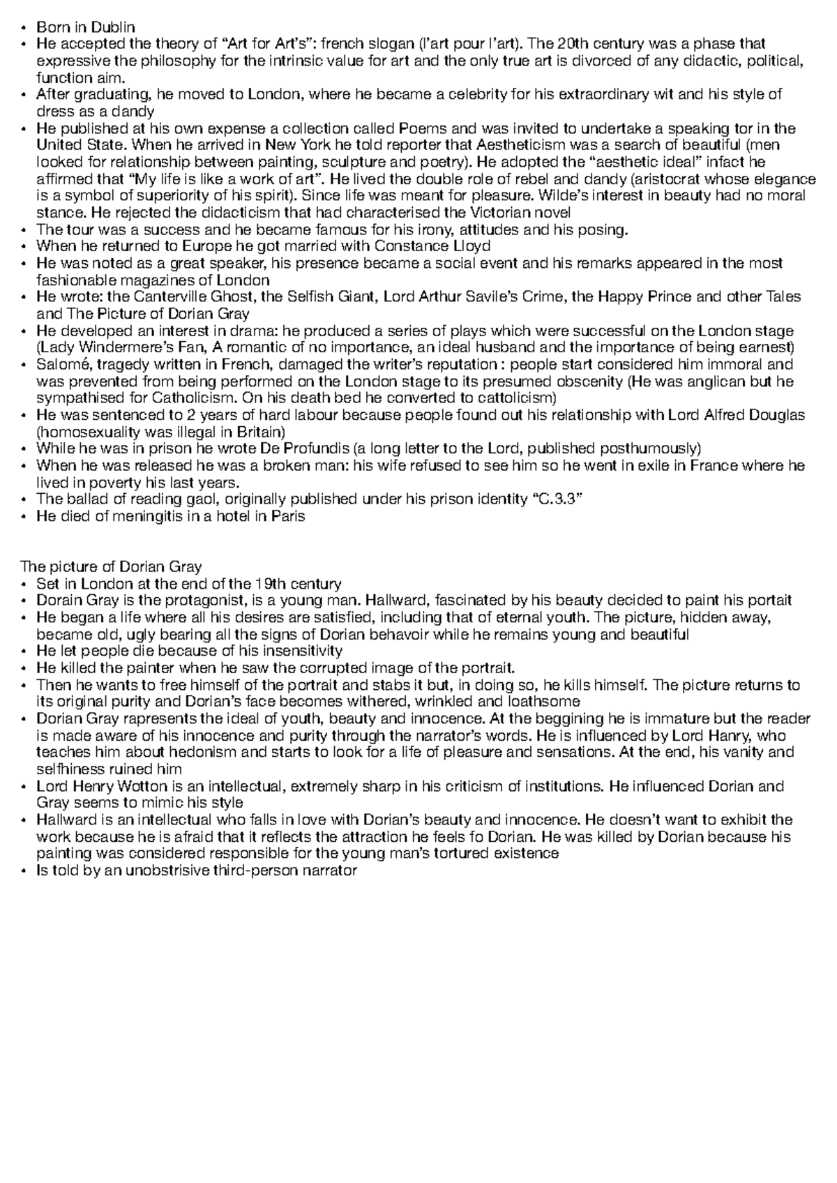 Oscar Wilde: Aestheticism and the Tragedy of Dorian Gray - Studocu
