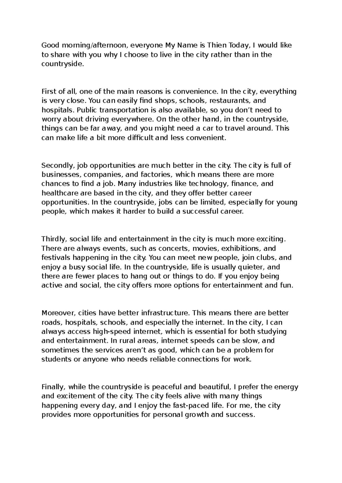 Living in the City vs. Countryside: A Personal Perspective (ENG 101 ...