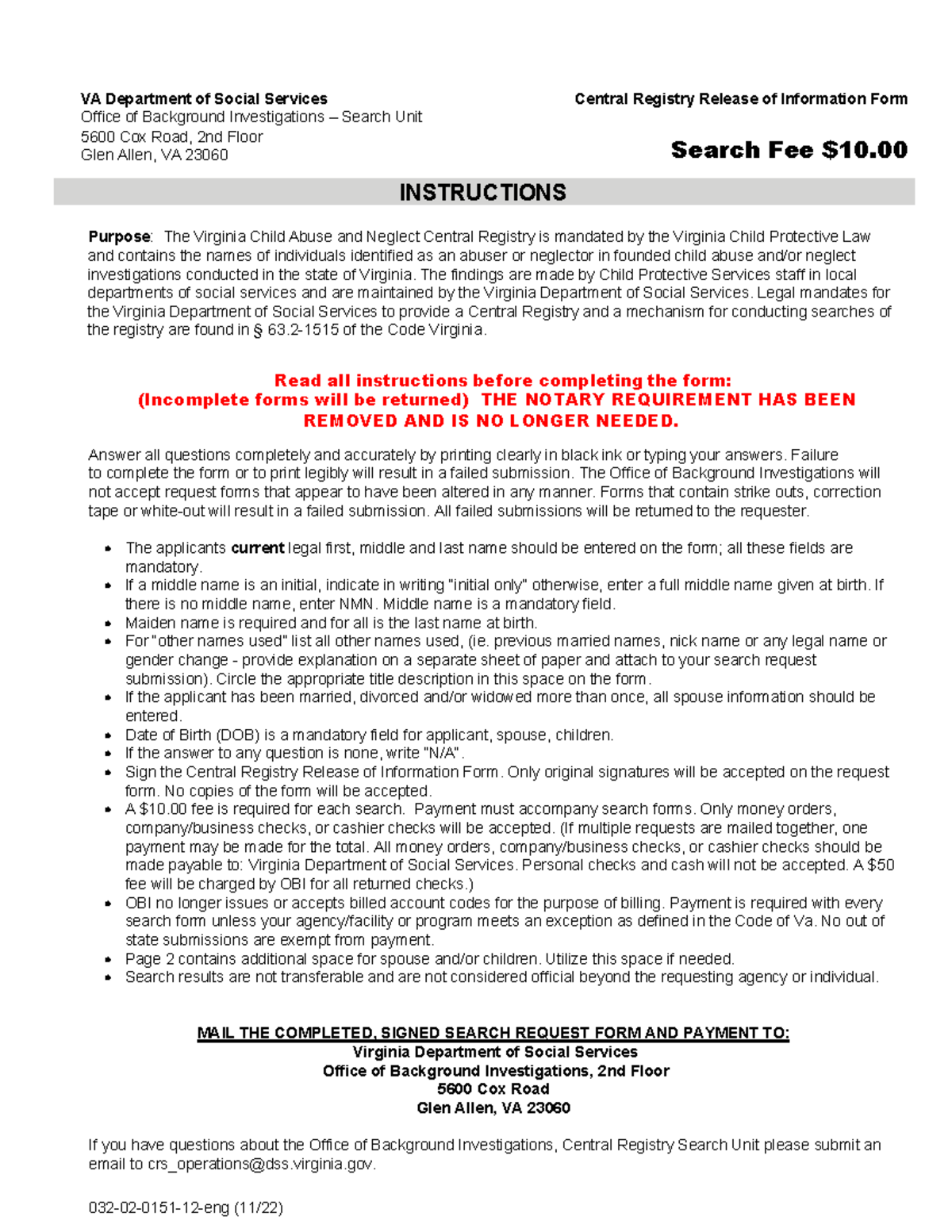 VA DSS Central Registry Release of Info Form Instructions - Studocu