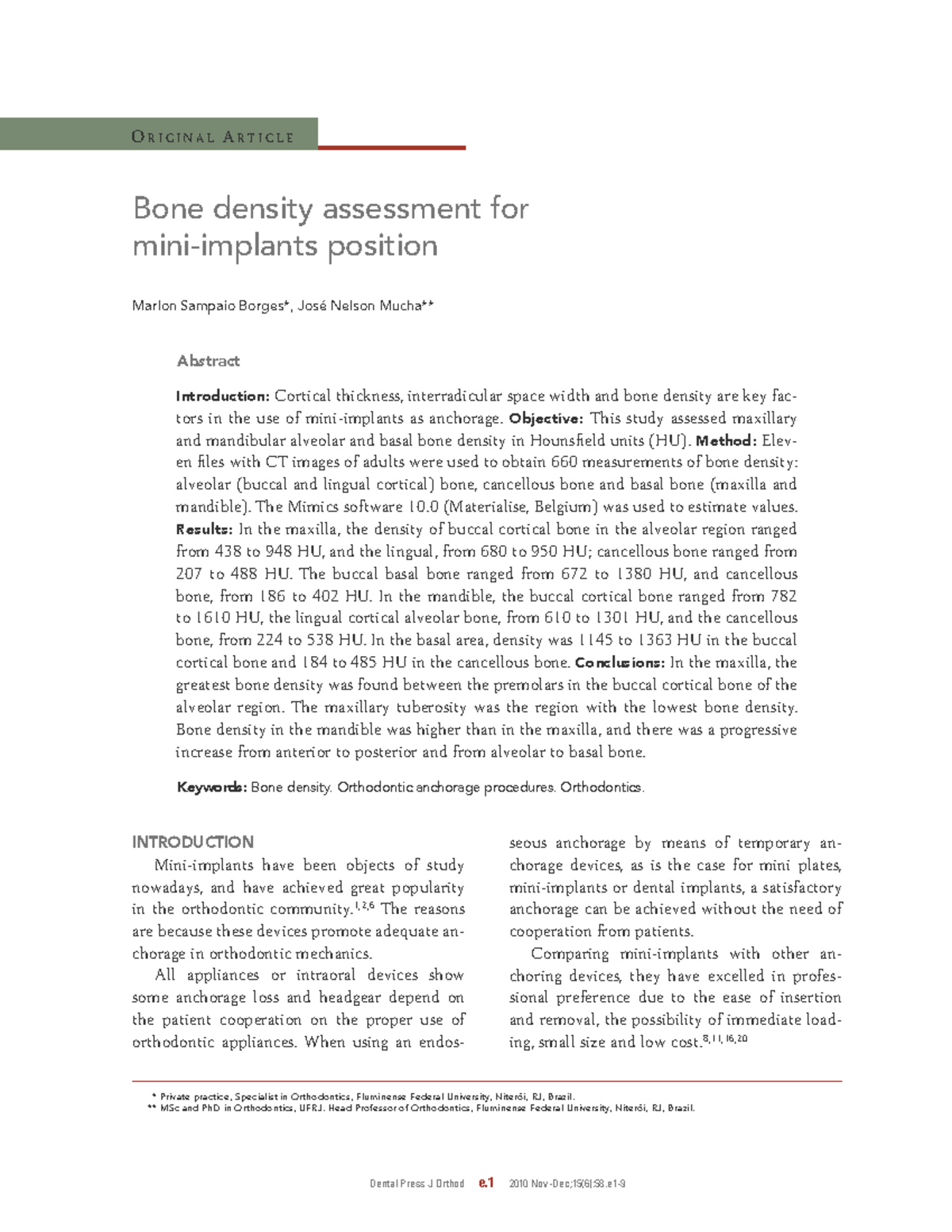 Bone density assessment for mini-implants positioning - O r i g i n a l ...