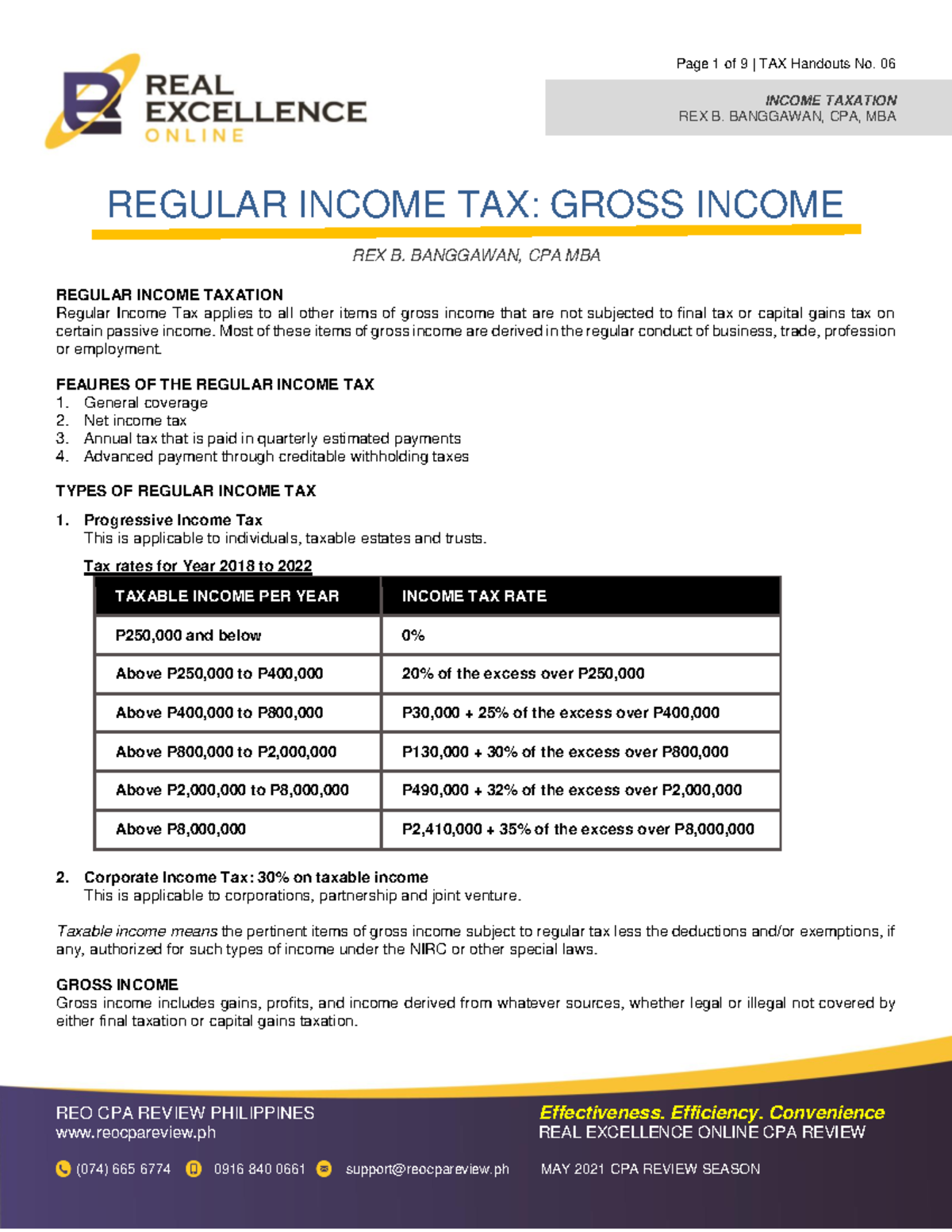 Regular Income Taxation: Understanding Gross Income - REO CPA Review ...