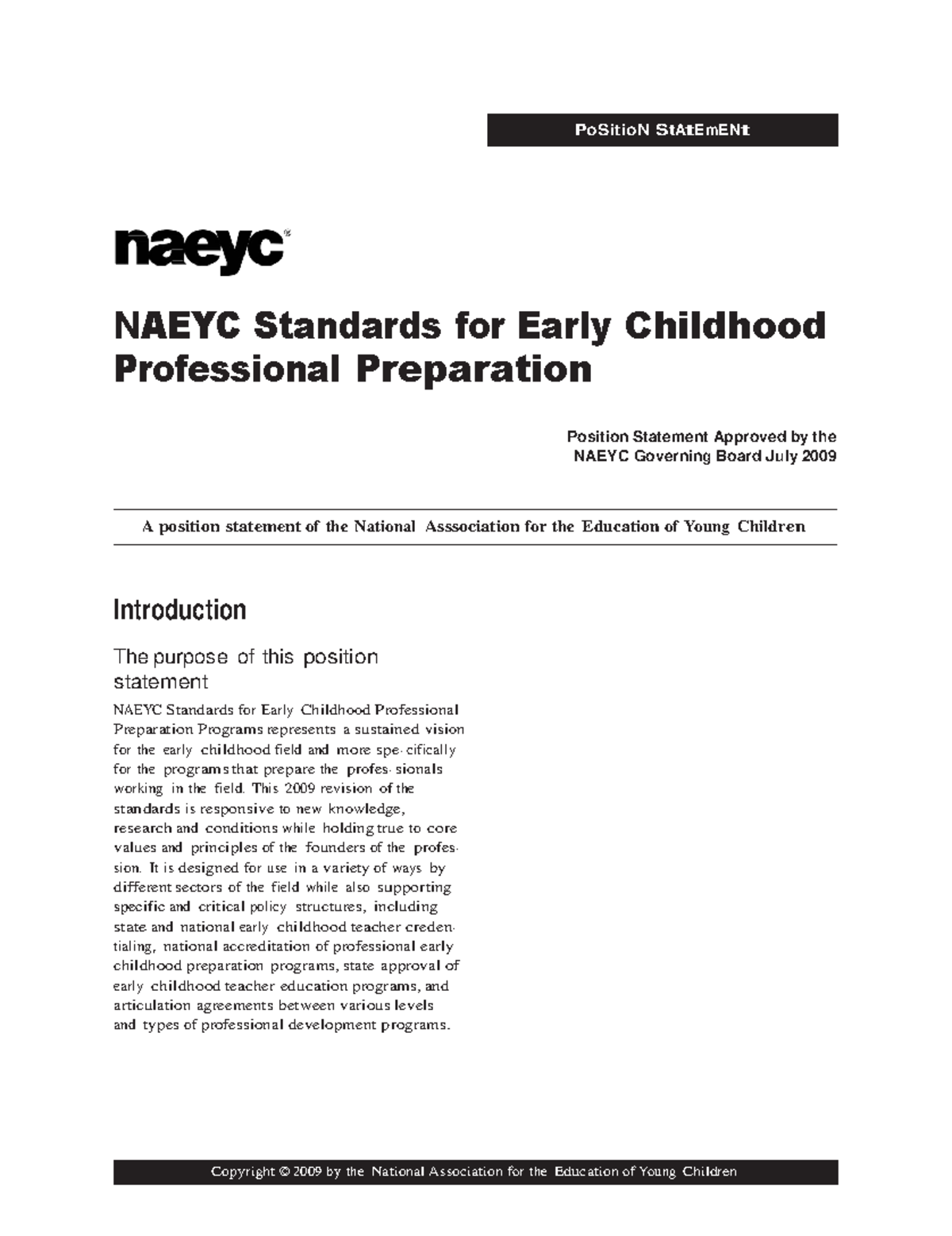 NAEYC Position Statement: Standards for Early Childhood Preparation ...