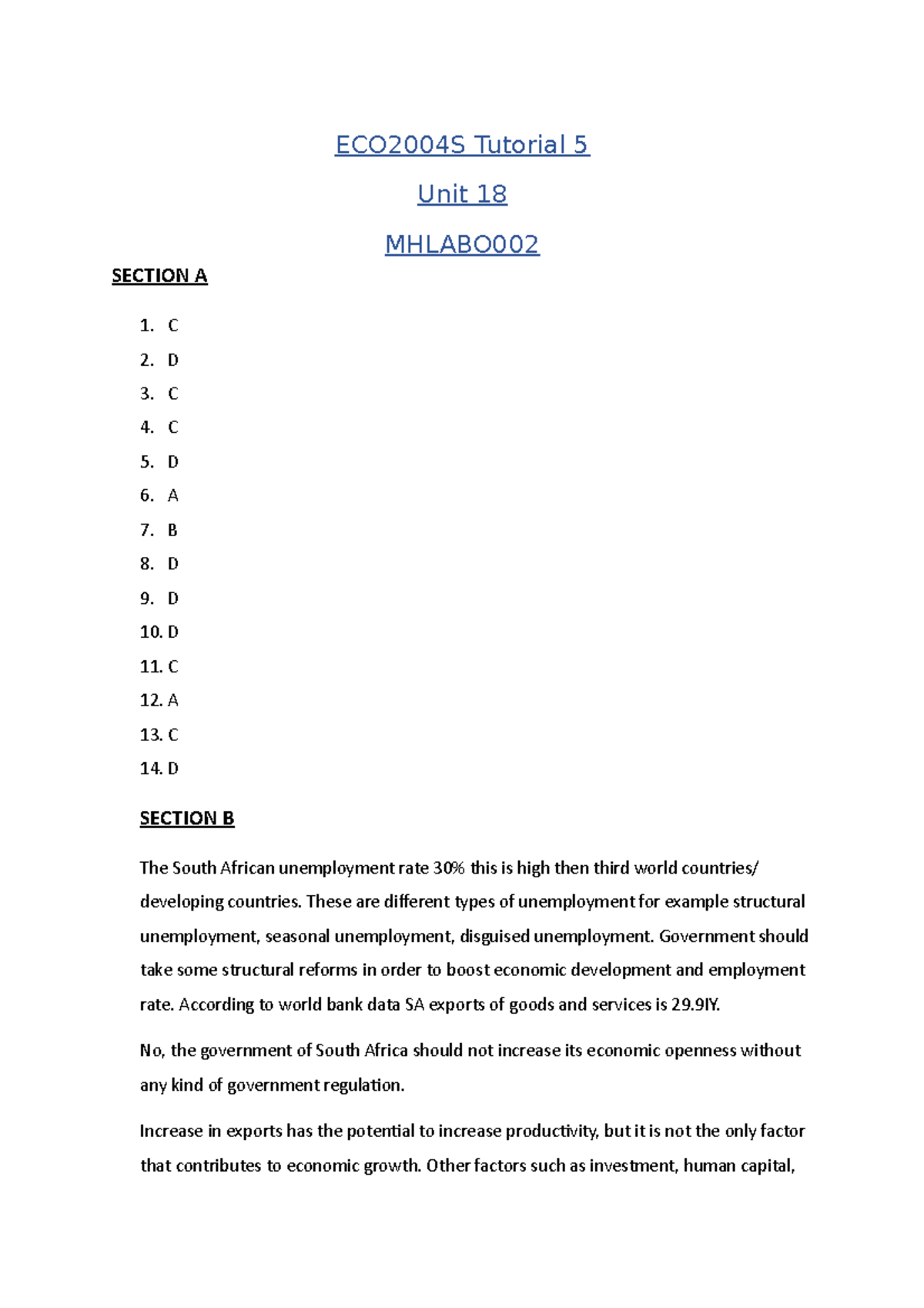 ECO2004 S Tutorial 5 Mhlabo 002 - ECO2004S Tutorial 5 Unit 18 MHLABO ...