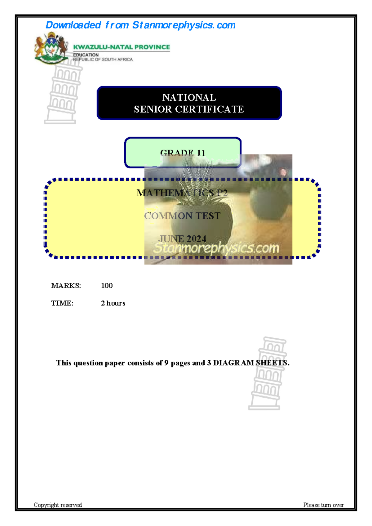 KZN Maths Grade 11 Common Test June 2024 P2 and Marking Guidelines ...