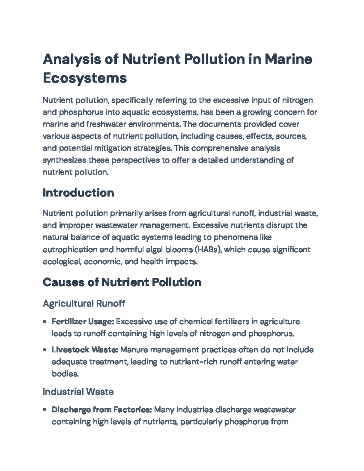 Final Exam Notes: Analysis of Nutrient Pollution in Marine Ecosystems ...
