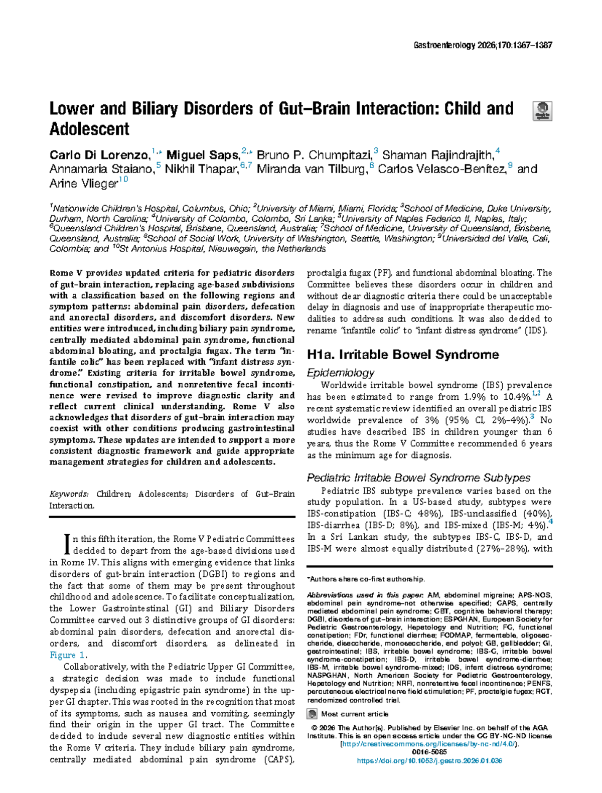 Lower and Biliary Disorders of Gut-Brain Interaction in Pediatrics ...