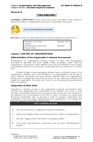 Org Mgt Module-3 - Organization and Management Quarter 1 – Module 3 ...