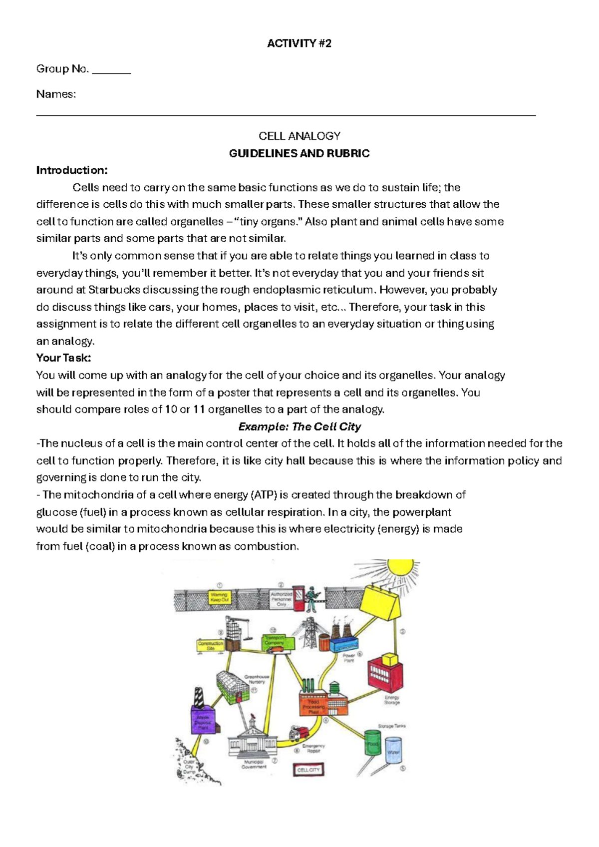 CELL Analogy Poster Project Guidelines and Rubric - Studocu