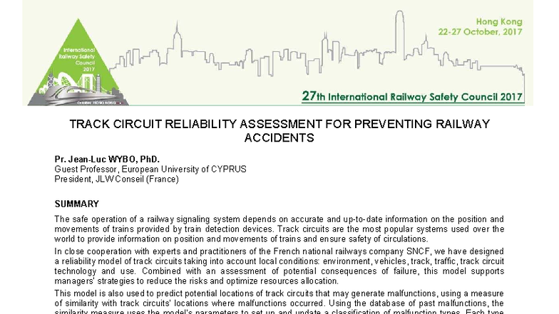 Track Circuit Reliability Assessment for Railway Safety (ENG 101) - Studocu