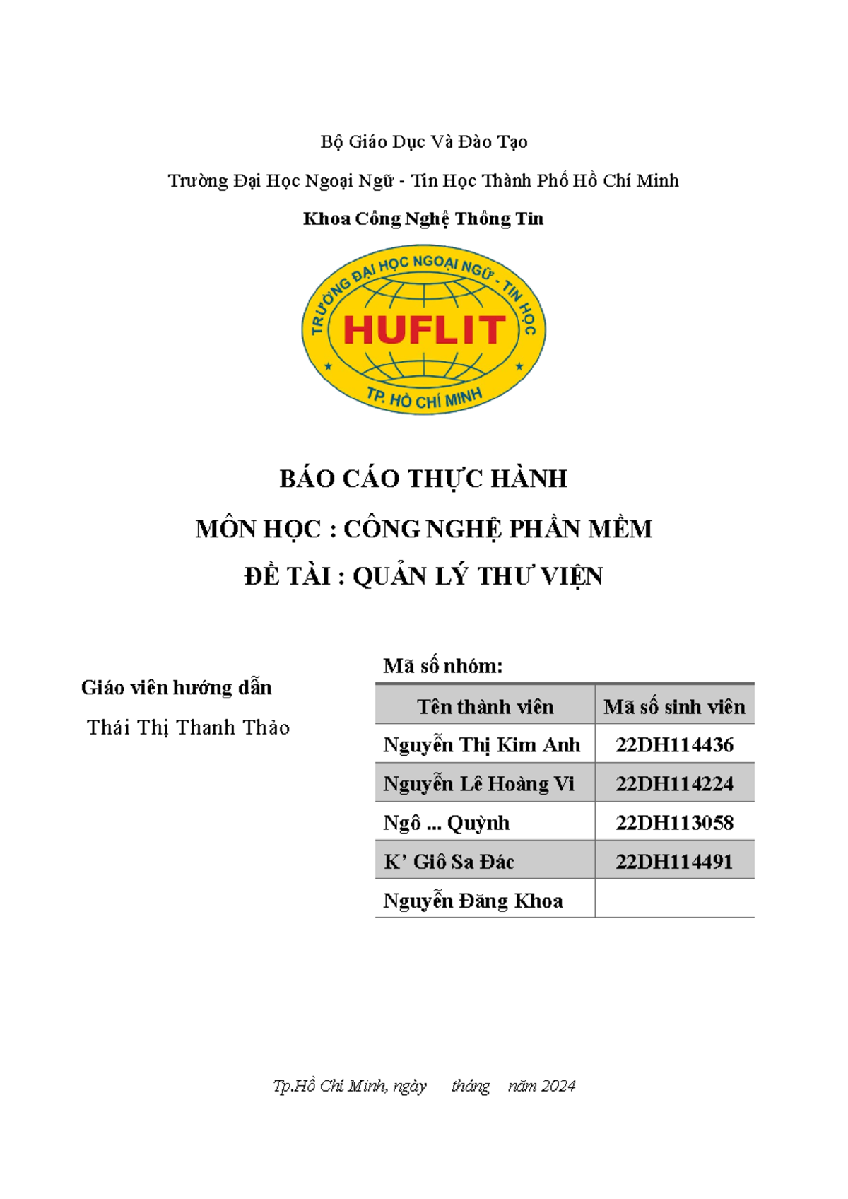 CNPM - Báo Cáo Thực Hành Công Nghệ Phần Mềm: Quản Lý Thư Viện - Studocu