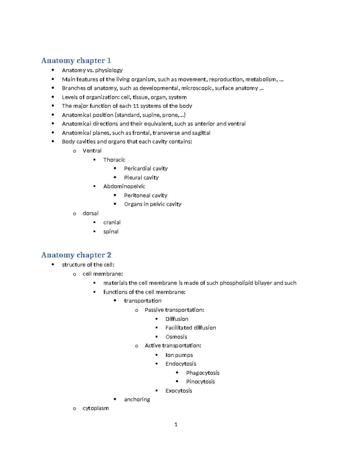 Anatomy Chapter Notes: Key Concepts and Structures in A&P - Anatomy ...
