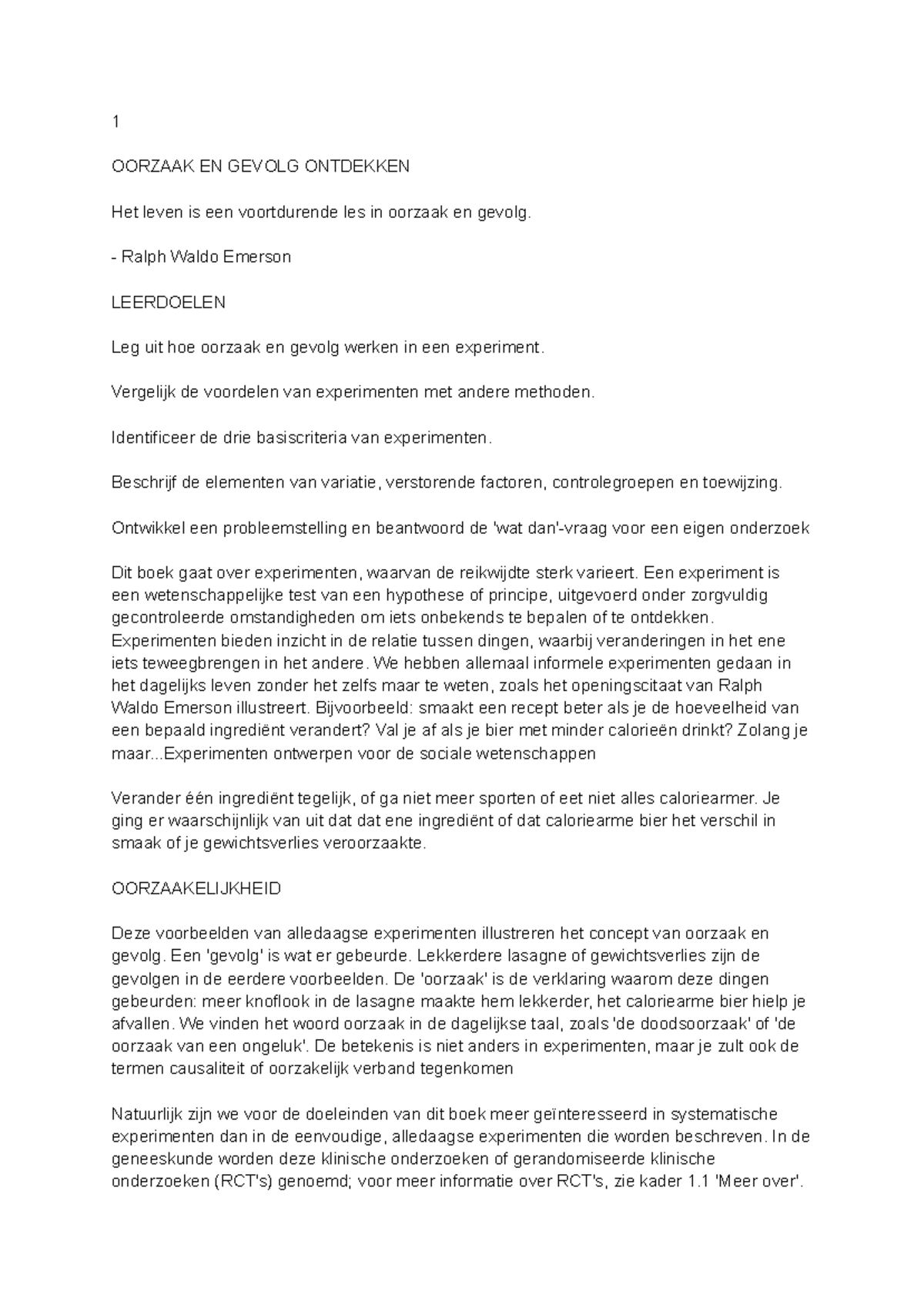 1 OORZAAK EN GEVOLG IN EXPERIMENTEN: EEN INLEIDING EN ANALYSE - Studocu