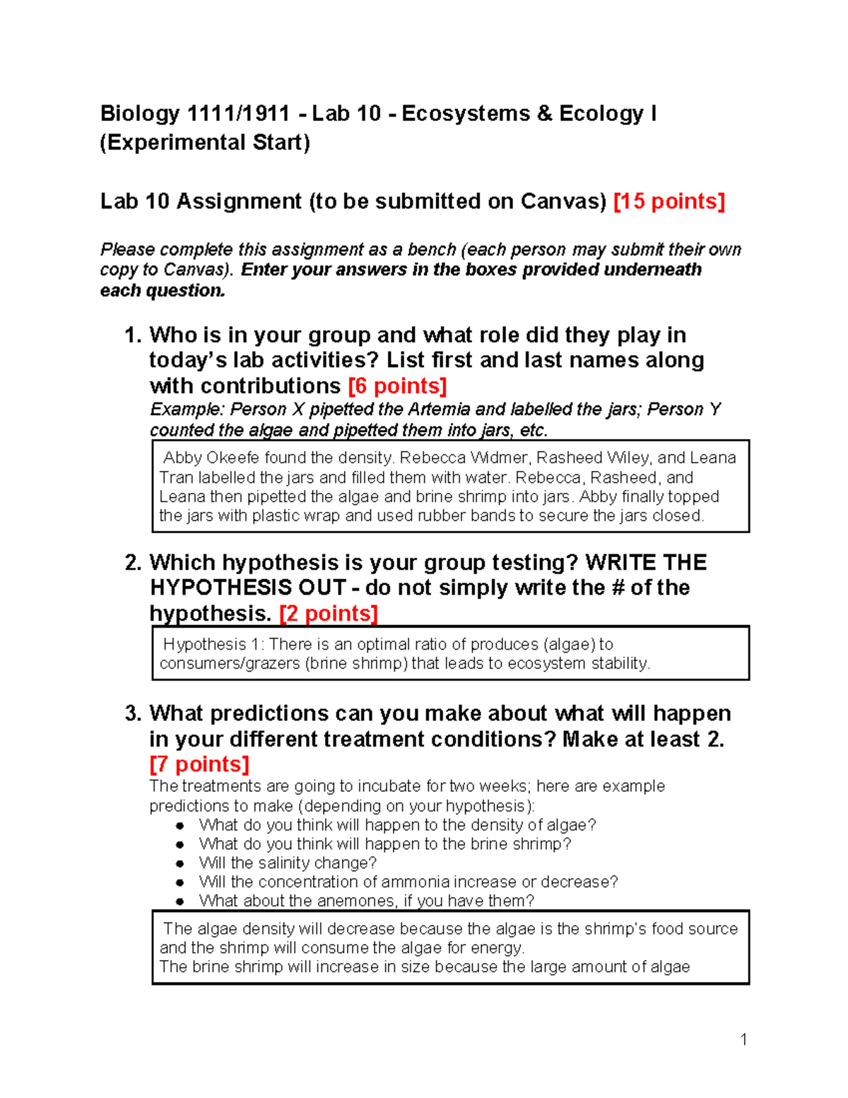 Lab 10 Assignment: Ecosystems & Ecology I (Experimental Start) - Studocu