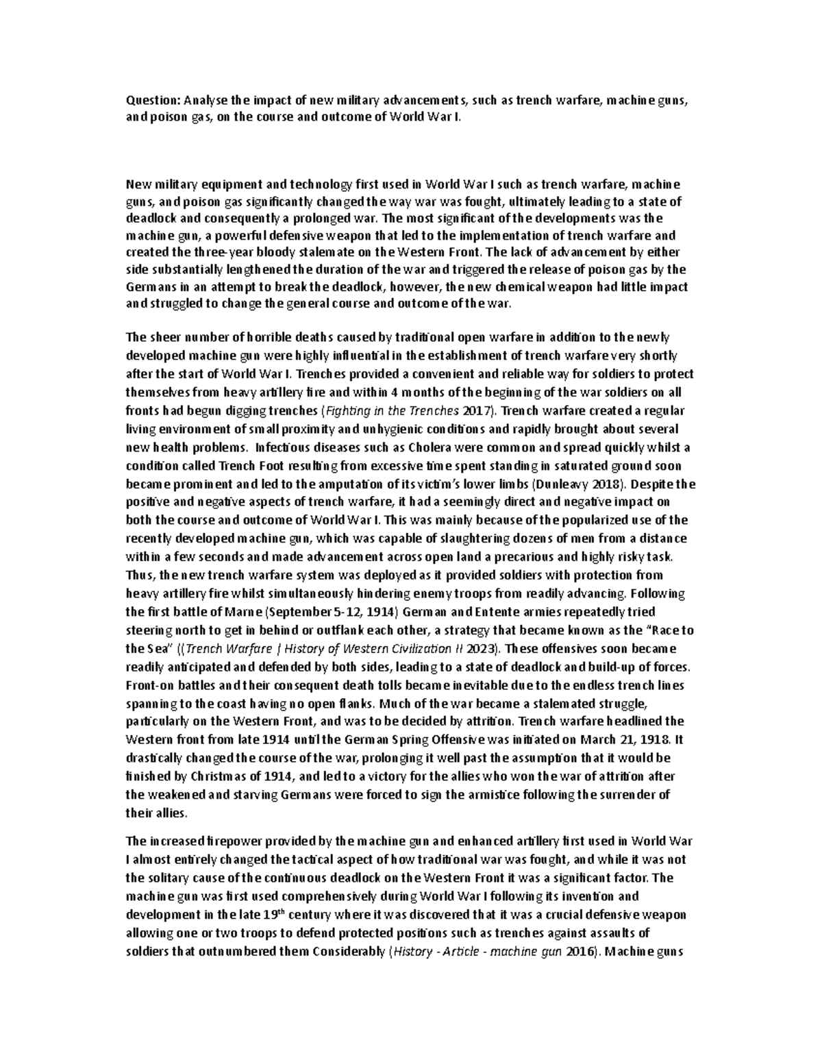 Analysis of Military Advancements in WWI: Trench Warfare & Technology ...