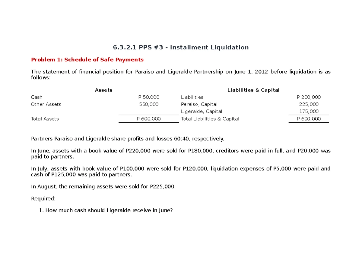 Liquidation Sample Problem for Partnership (Final Exam) - Studocu