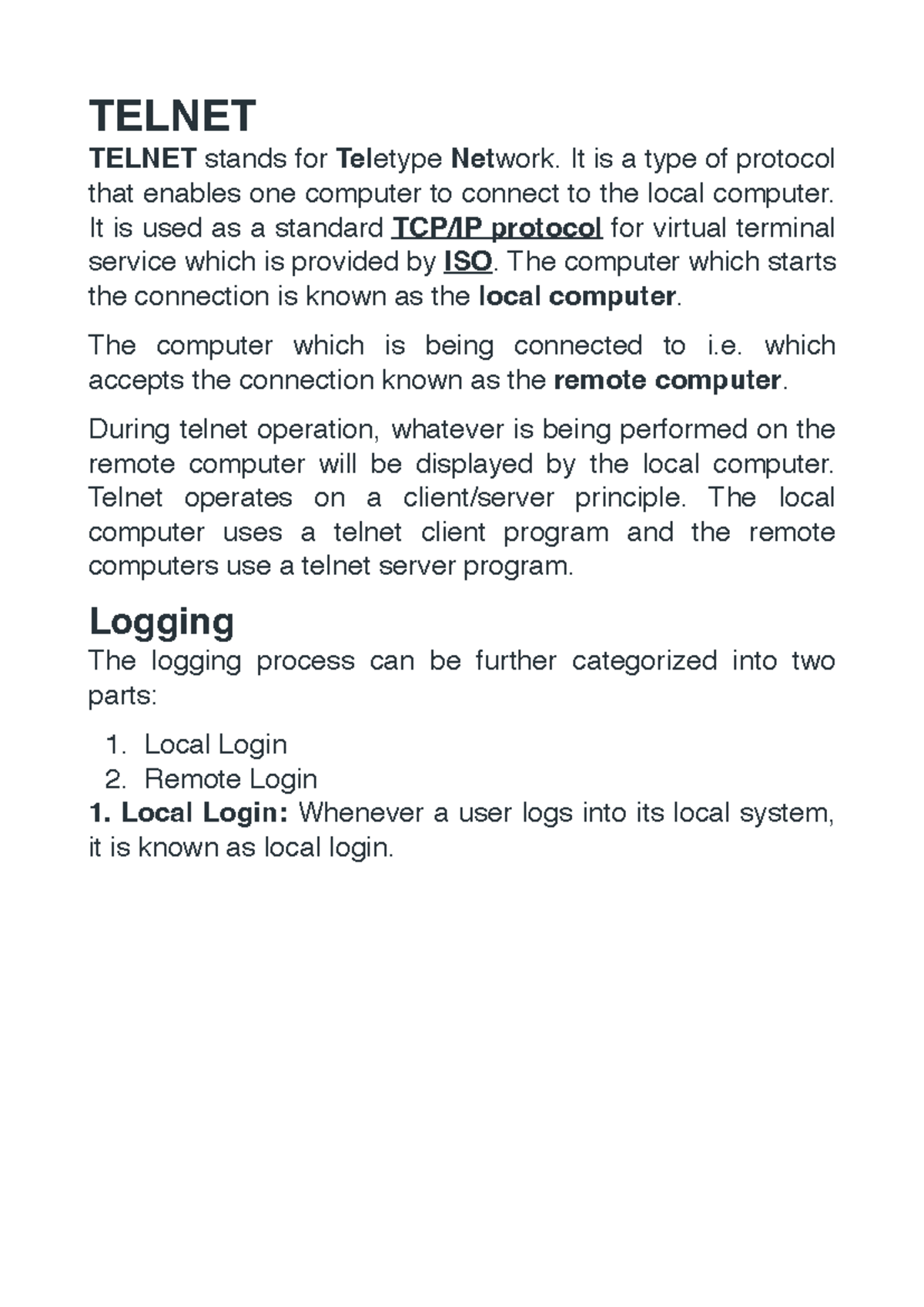 TELNET Protocol Overview - M.Tech - Dr. Nand Kumar Jyotish - Studocu
