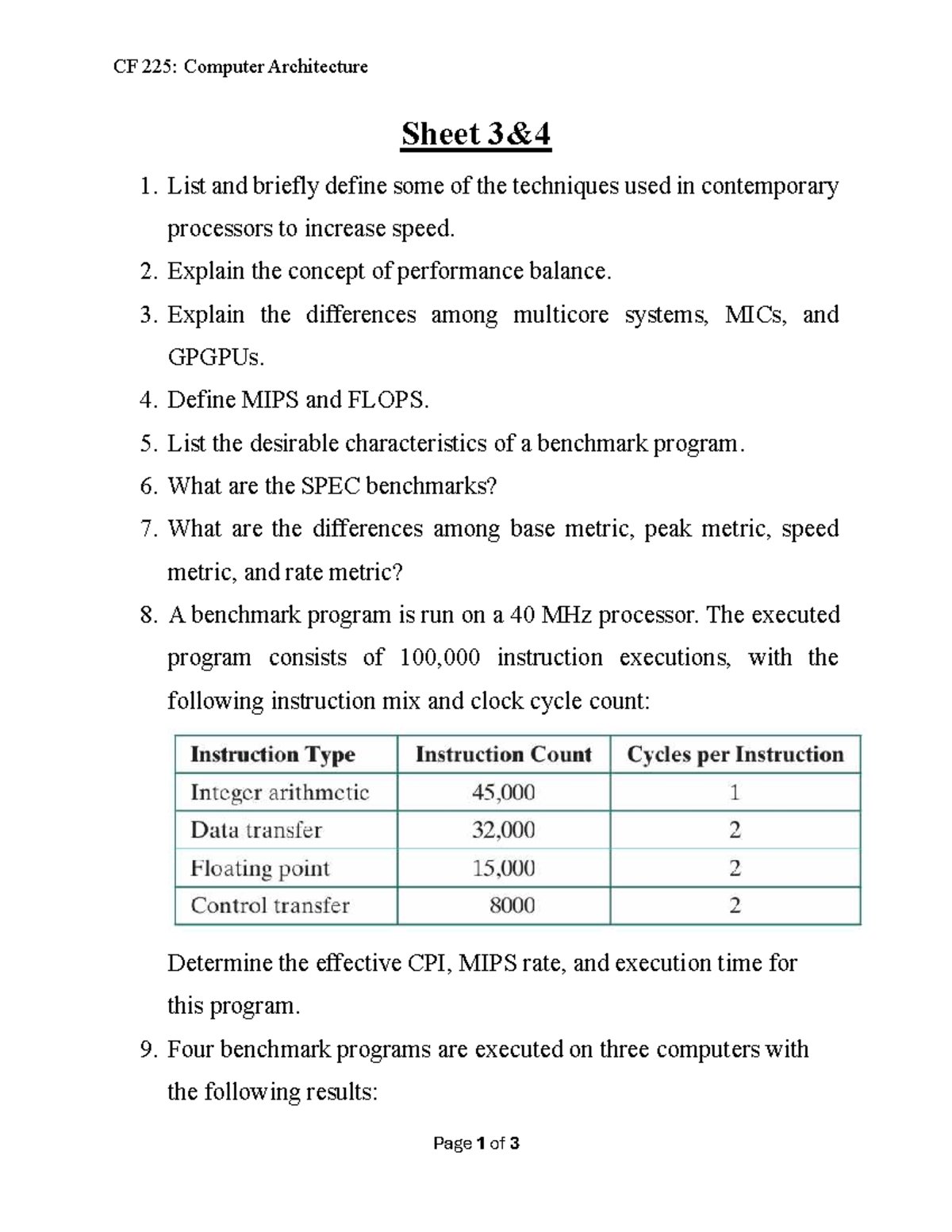 CF 225: Computer Architecture Techniques & Benchmark Analysis - Studocu