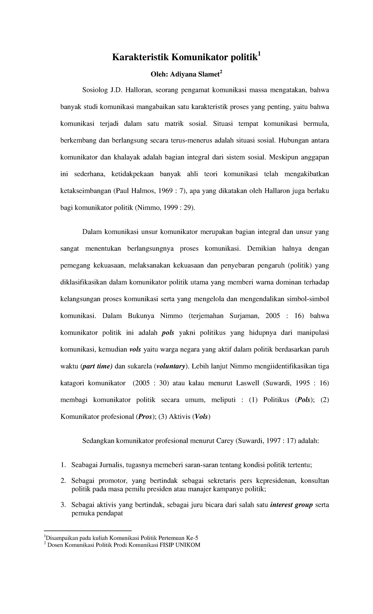 Karakteristik Komunikator Politik dalam Konteks Sosial - KPOL 5 - Studocu