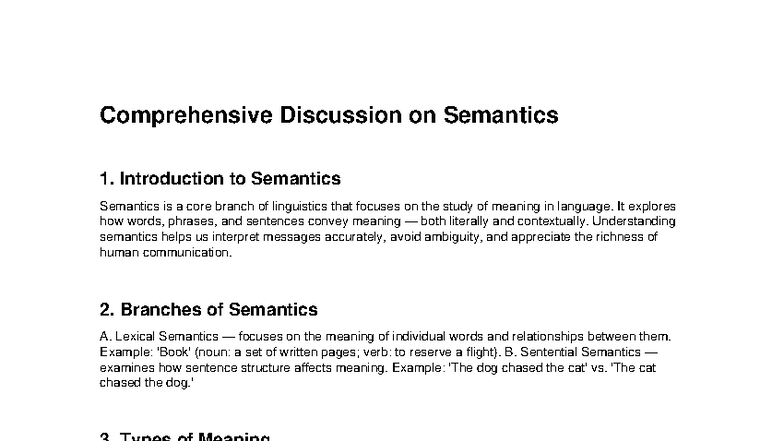 Semantics Overview: Key Concepts and Communication Insights - Studocu