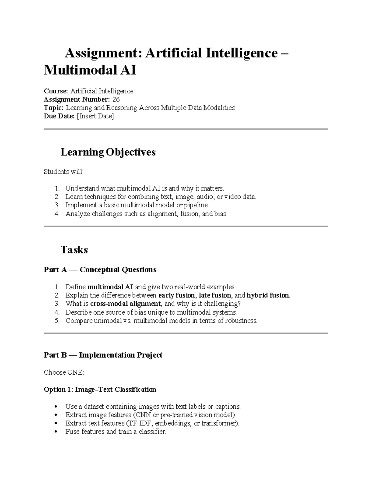 Assignment 26: Multimodal AI Techniques and Applications - Studocu