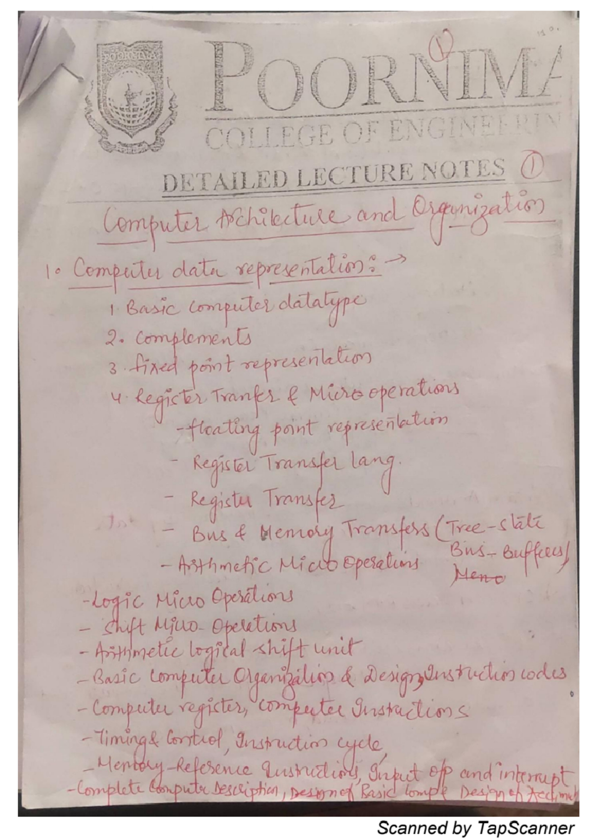 POORNIMA COLLEGE OF ENGINEERING CAO Unit 1: Detailed Lecture Notes on ...